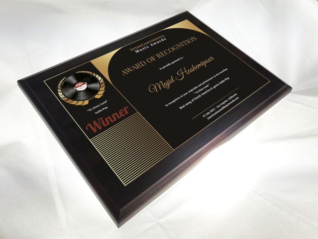 winner award plaque - InterContinental Music Awards